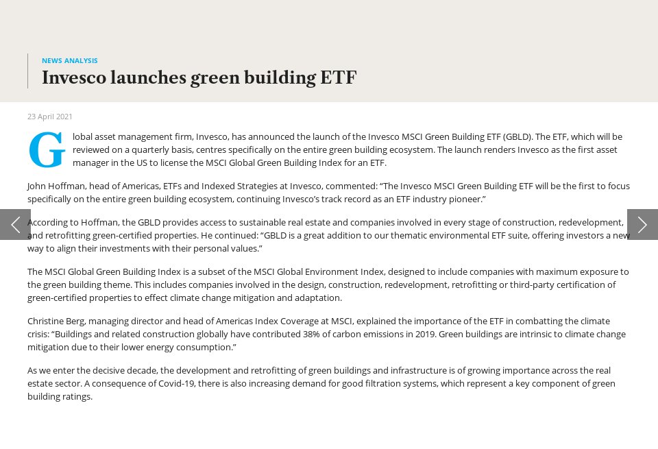 Invesco launches green building ETF - PBI Subscriber edition | Issue ...
